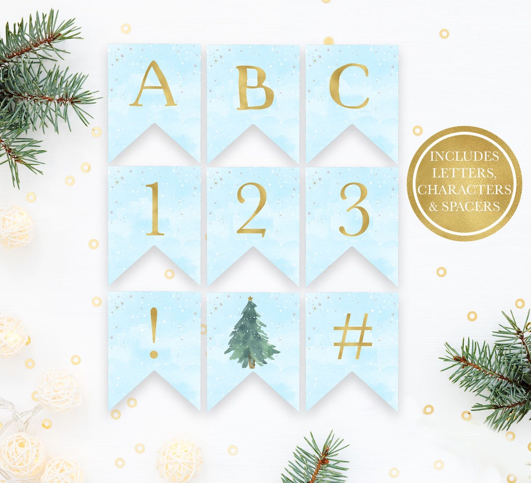 Printable Holiday Banner: Blue Winter Banner - INSTANT DOWNLOAD, Spell ...