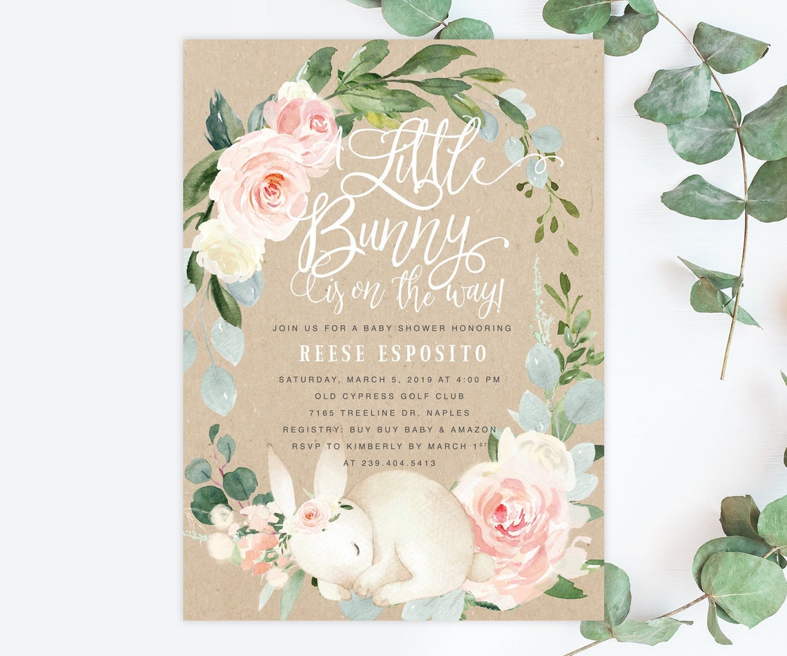 Bunny Baby Shower Invitation Girl A Little Bunny is On the | Etsy