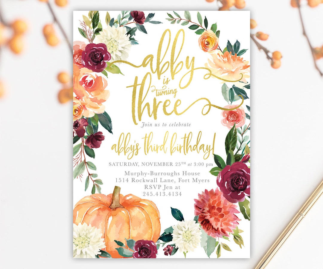 Fall Girl Birthday Invitation, Pumpkin Patch Birthday Party, Any Age ...
