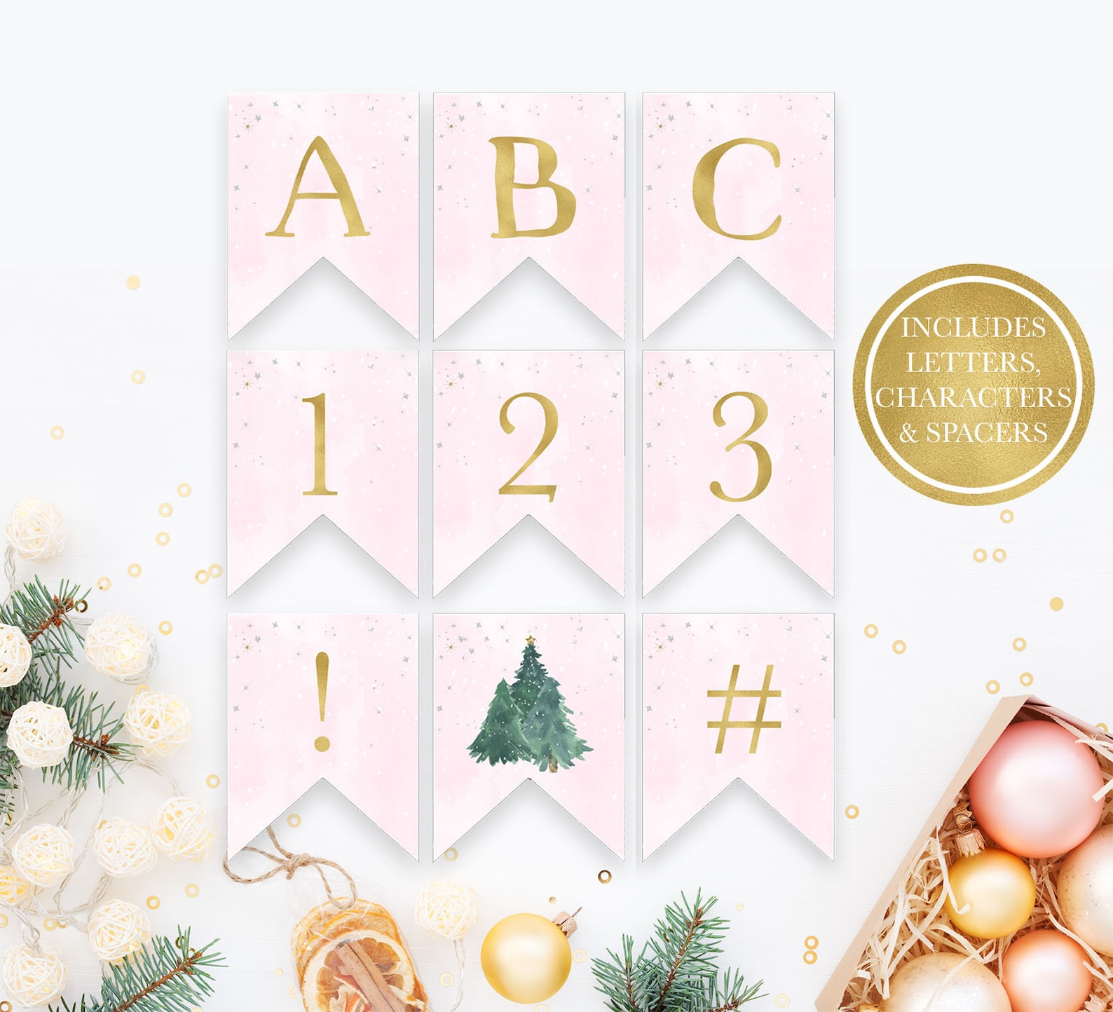 Printable Holiday Banner: Pink Winter Banner INSTANT - Etsy