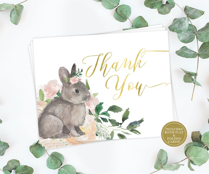 Bunny Thank You Card Printable Girl Bunny Thank You Card - Etsy
