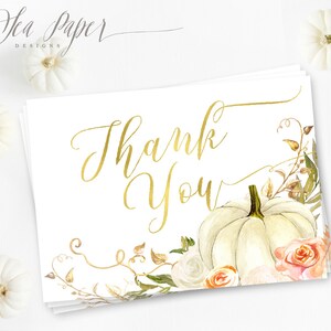 Fall Thank You Cards, Pumpkin Thank You Cards, Printable Fall Orange ...