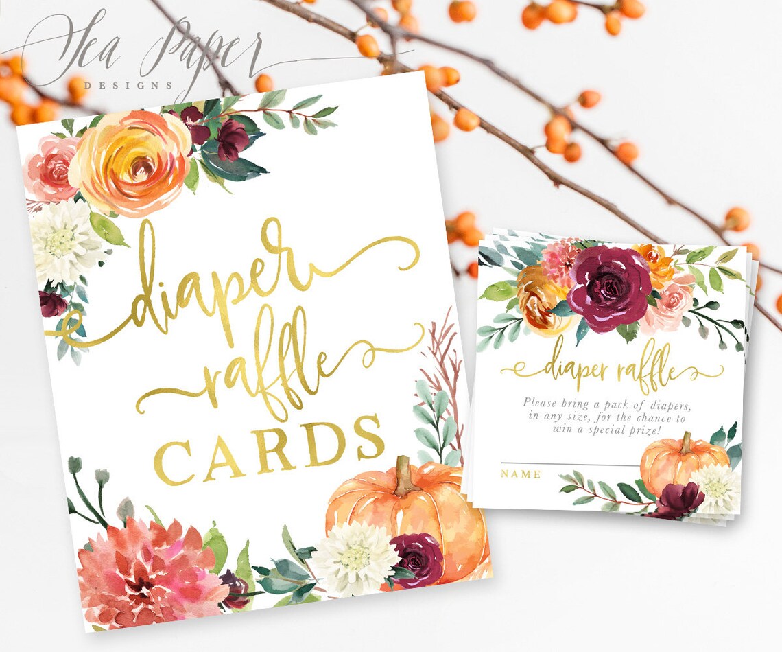 Fall Diaper Raffle Cards and Sign Fall Printable Baby Shower - Etsy