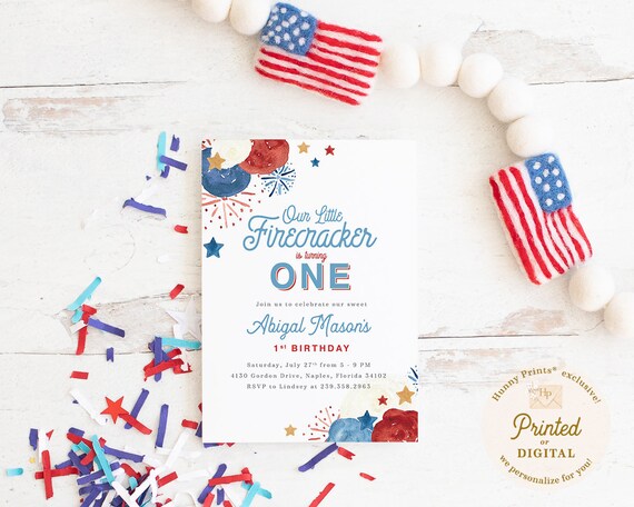Our Little Firecracker is One Invitation 4th of July 1st - Etsy