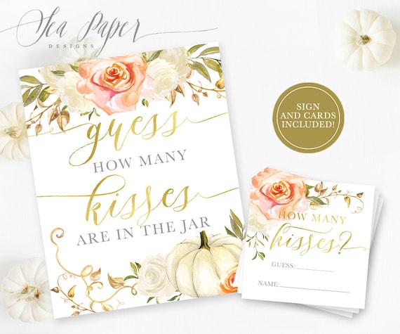 Fall Guess How Many Kisses? Are in the Jar Sign & Cards, Bridal / Baby ...