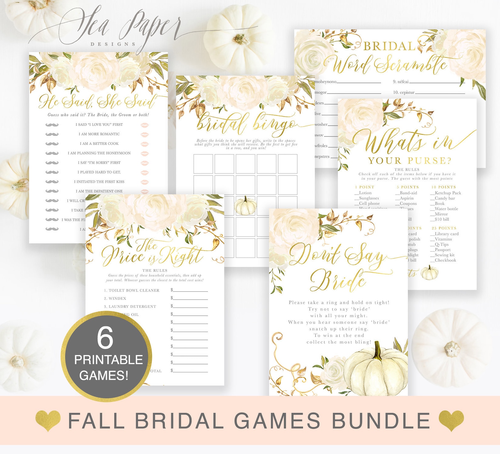 Fall Bridal Shower Games Bundle Pumpkin Bridal Shower Games - Etsy