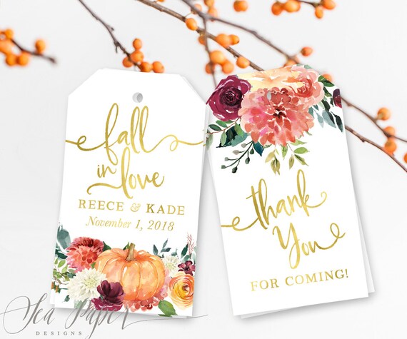 Fall Favor Tags Pumpkin Favor Tag Fall Burgundy Flowers & | Etsy