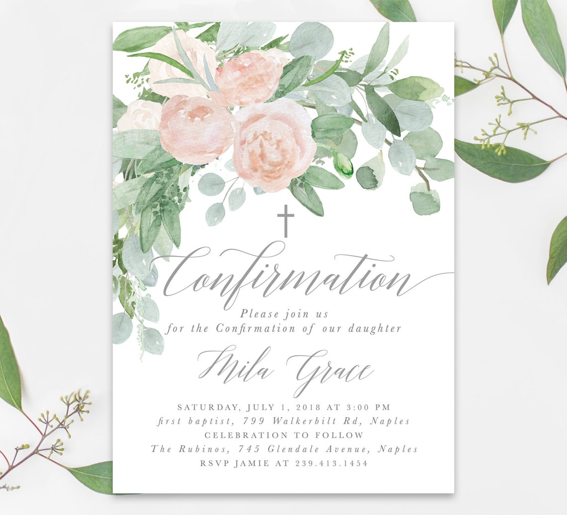 Confirmation Invitation Girl Girl Confirmation Invite Floral | Etsy