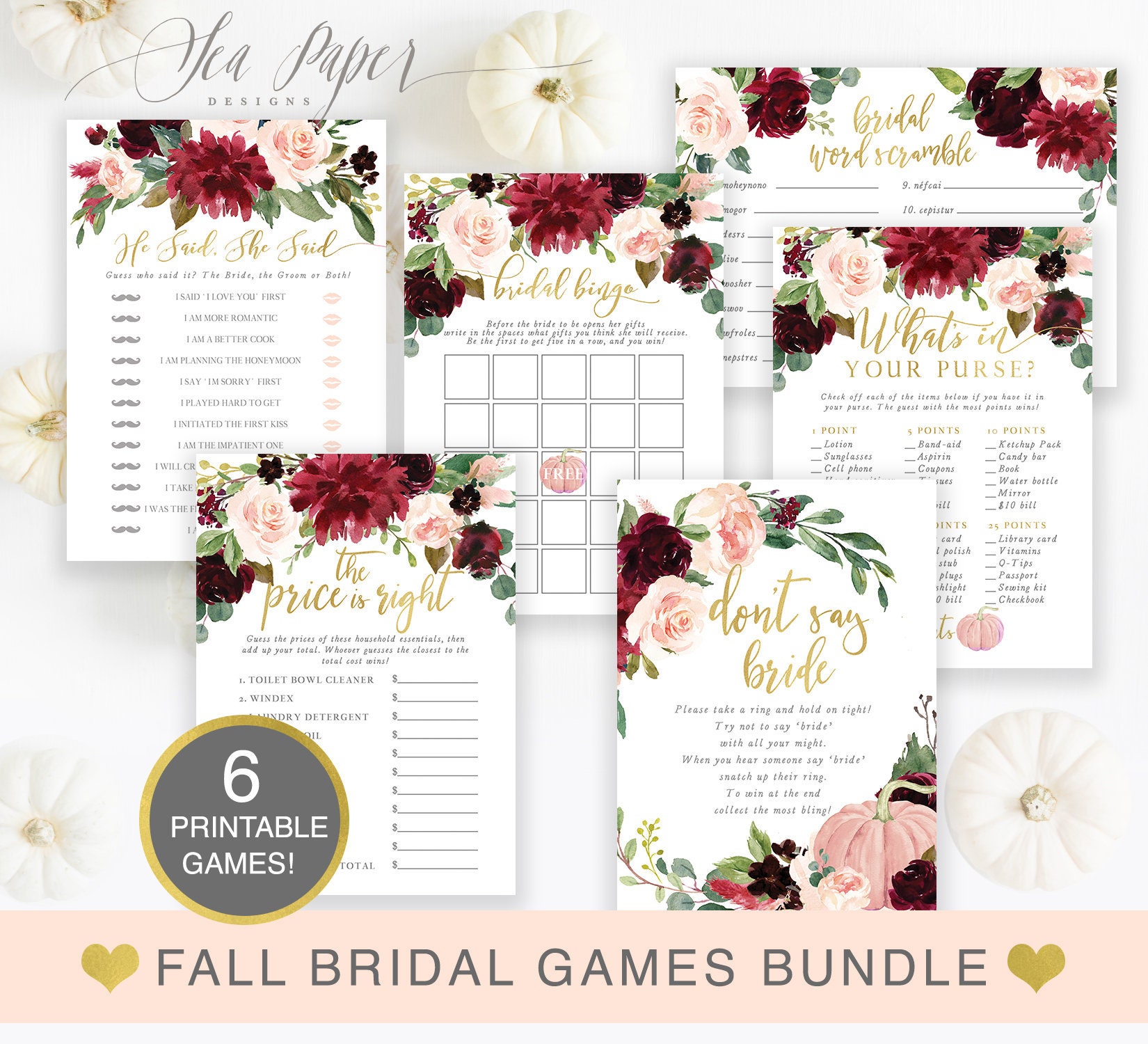 Fall Bridal Shower Games Bundle Pumpkin Bridal Shower Games | Etsy