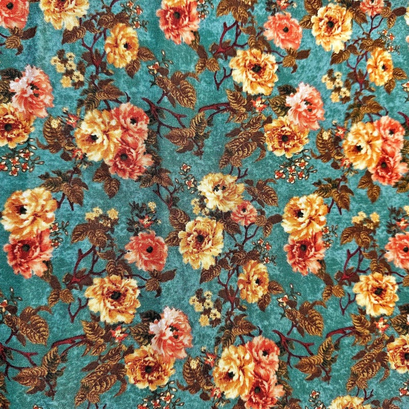 Teal Floral Fabric - Etsy