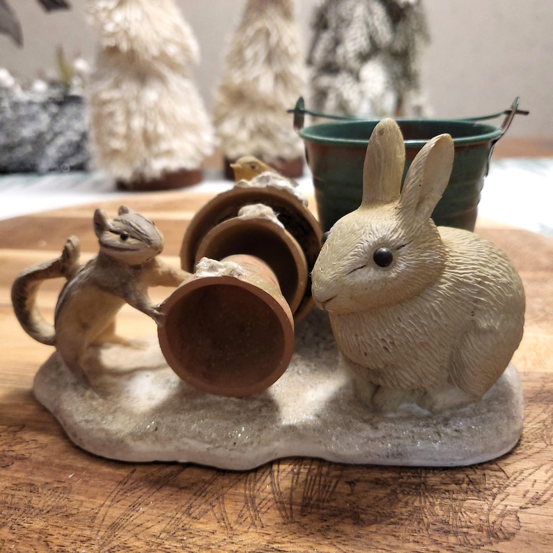 Vintage MARJOLEIN BASTIN Bunny Rabbit and Chipmunk Winter Candle Holder ...