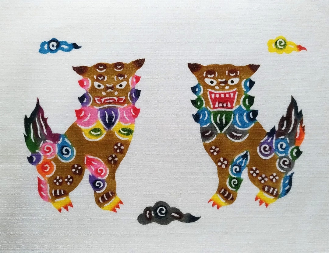 Bingata Painted Fabric for the Framepair of Shisa - Etsy