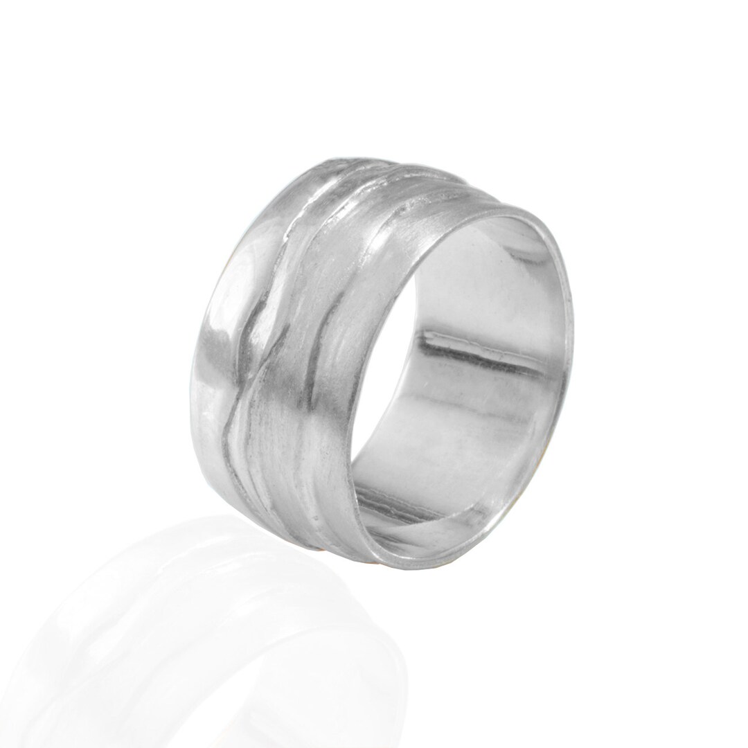 White Gold Wedding Band Earth Layers Band Women's Wedding Ring Wide ...