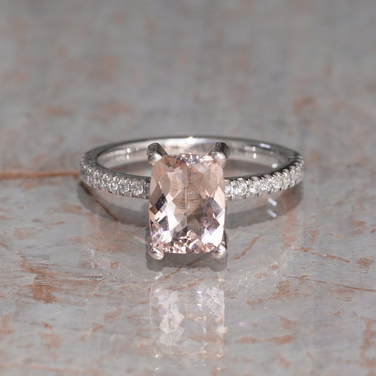 Cushion Cut Morganite Engagement Ring Morganite Ring Half | Etsy