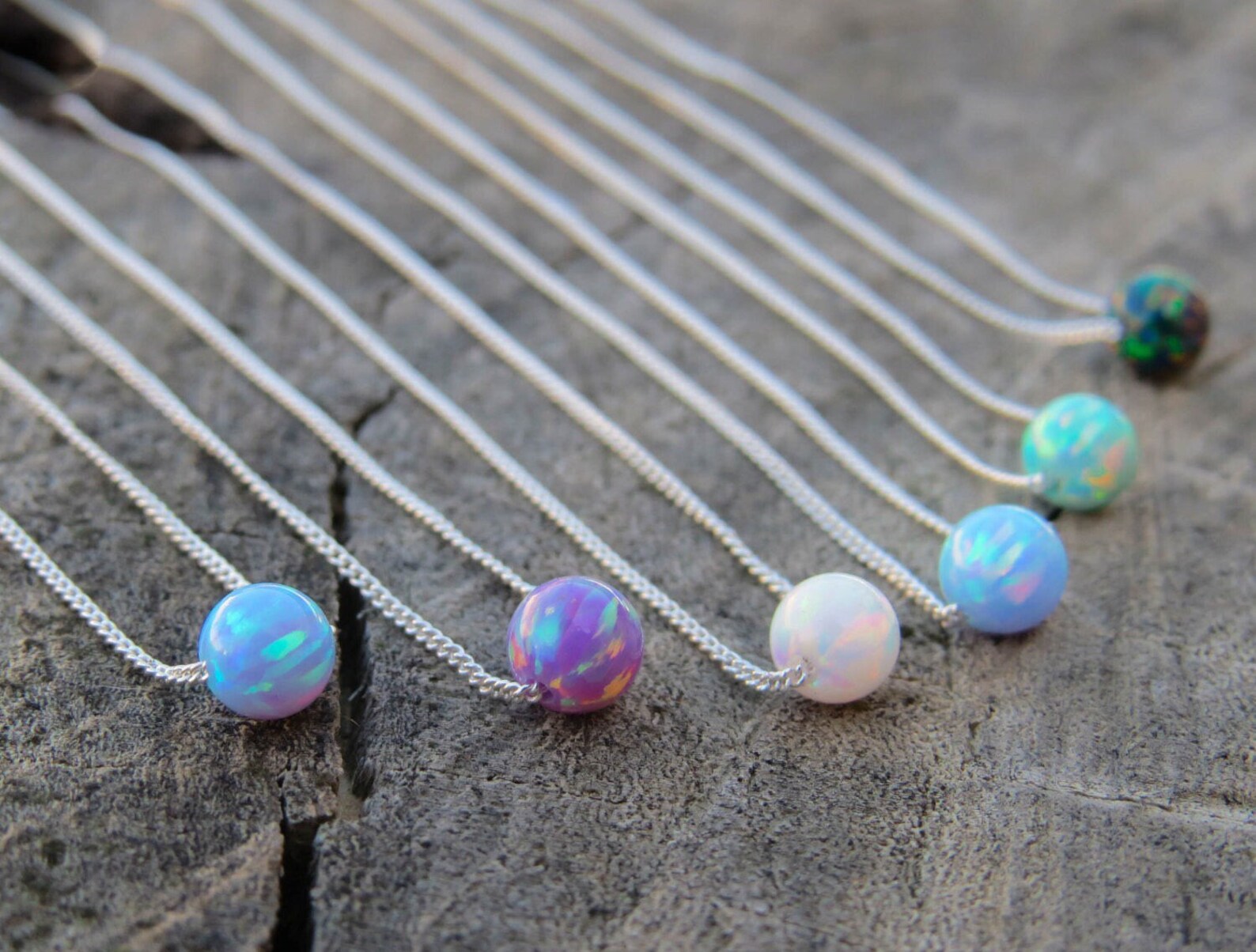 Opal Necklace Opal Ball Necklace Opal Silver Necklace Opal - Etsy