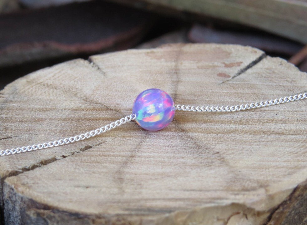 Opal Necklace Opal Ball Necklace Opal Silver Necklace Opal - Etsy