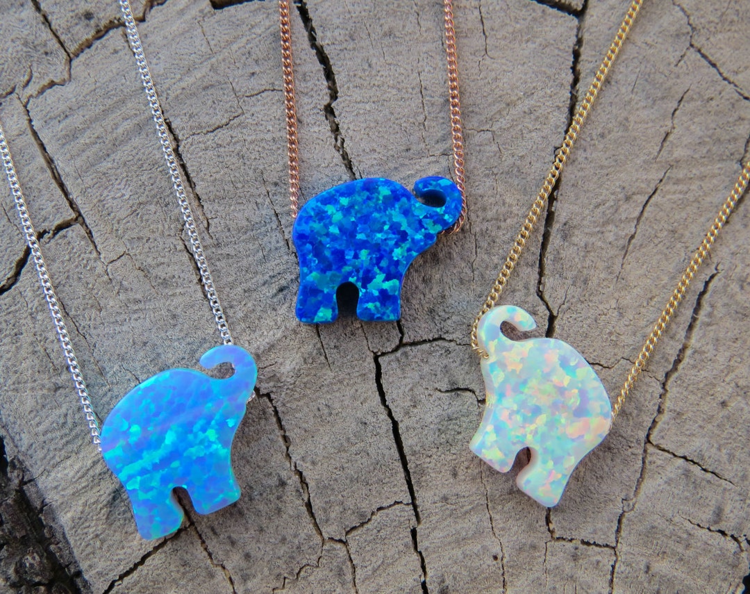 Opal Necklace, Opal Elephant Necklace, Blue Opal Necklace, Opal Gold ...