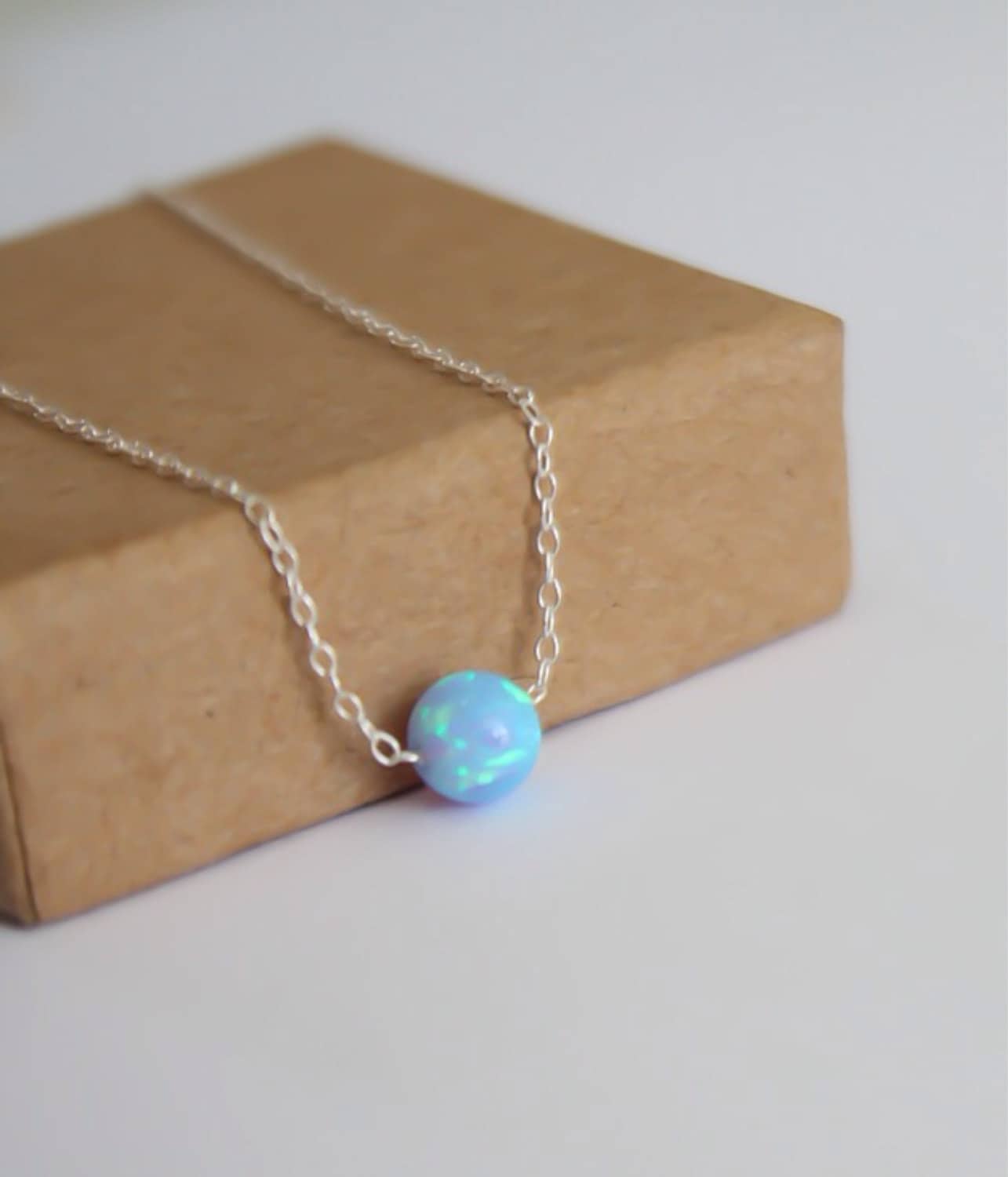 Opal Necklace Opal Ball Necklace Opal Silver Necklace Opal Etsy