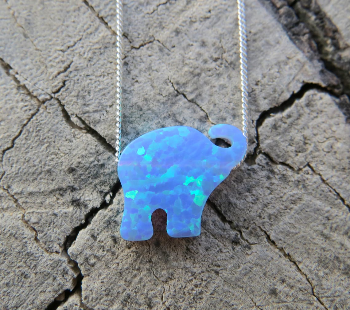 Opal Necklace, Opal Elephant Necklace, Blue Opal Necklace, Opal Gold ...