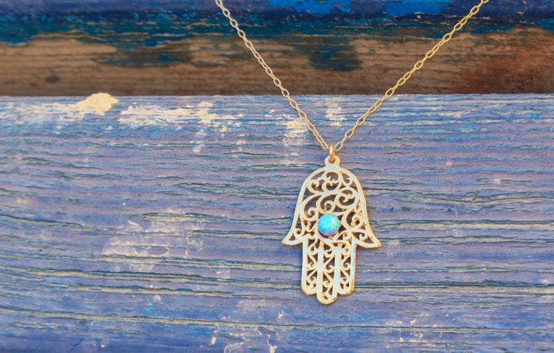 Opal Hamsa Necklace Gold Hamsa Necklace Gold Hand Necklace - Etsy