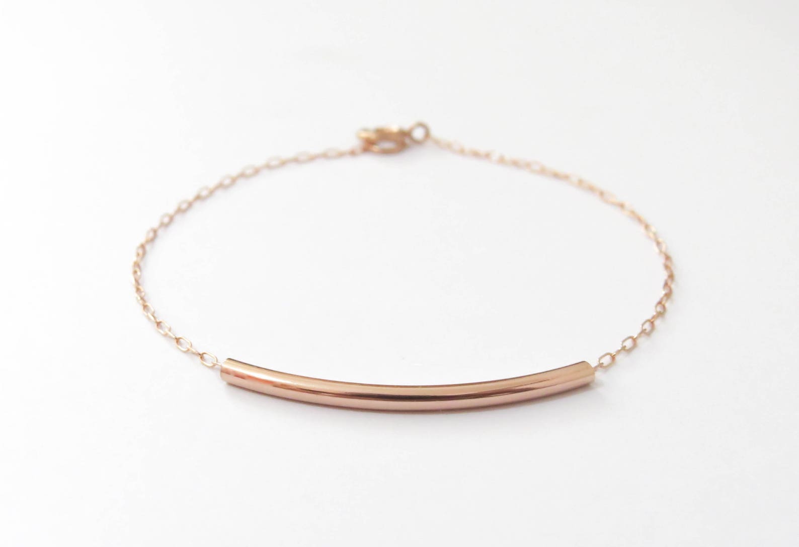 Rose Gold Bracelet, Rose Gold Tube Bracelet, Dainty Gold Bracelet, 14k ...