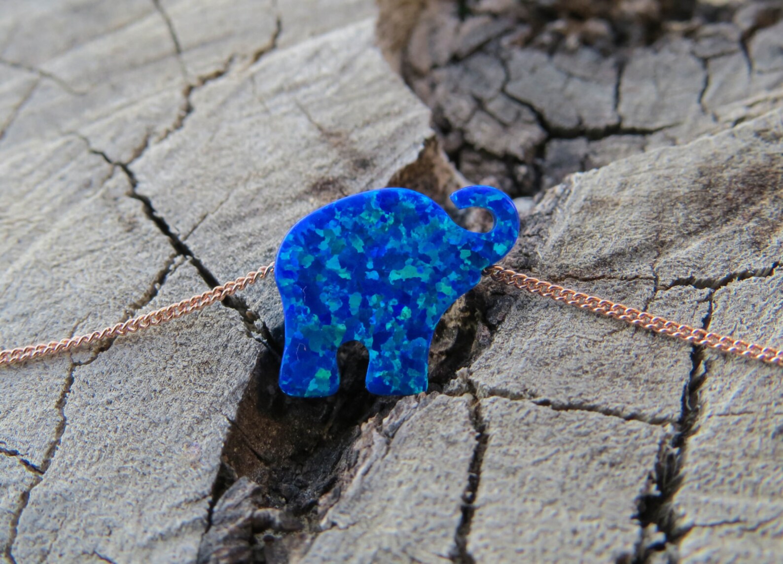 Opal Necklace, Opal Elephant Necklace, Blue Opal Necklace, Opal Gold ...