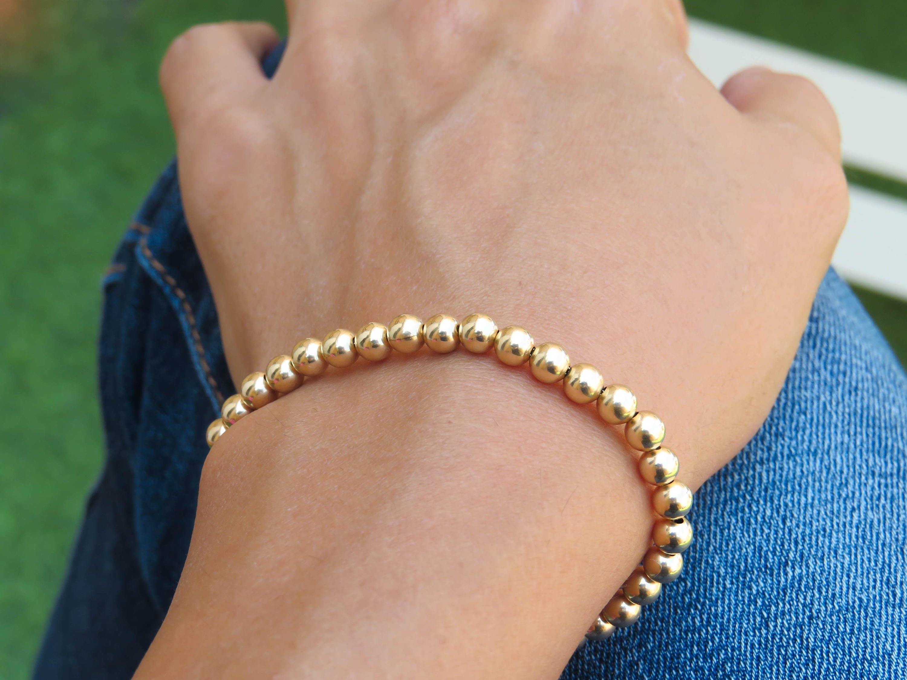 Gold bracelet gold bead brecelet 5mm gold beaded bracelet | Etsy