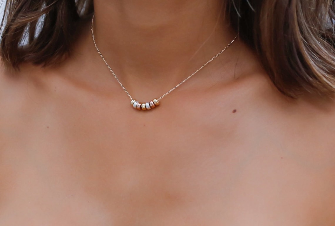 Lucky Seven Rings Necklace, Gold Beads Necklace, Beaded Necklace, Bead ...