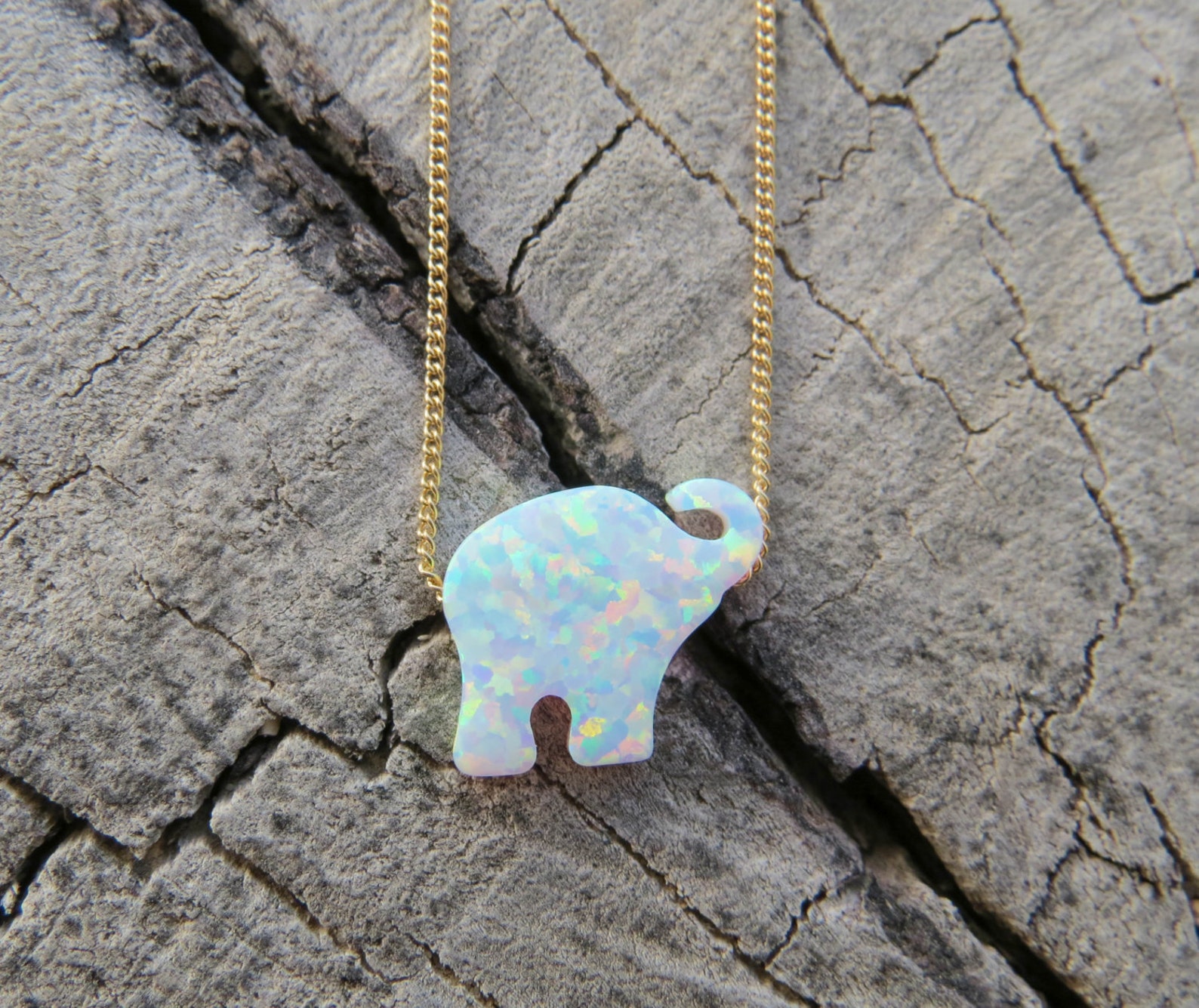 Opal Necklace, Opal Elephant Necklace, Blue Opal Necklace, Opal Gold ...