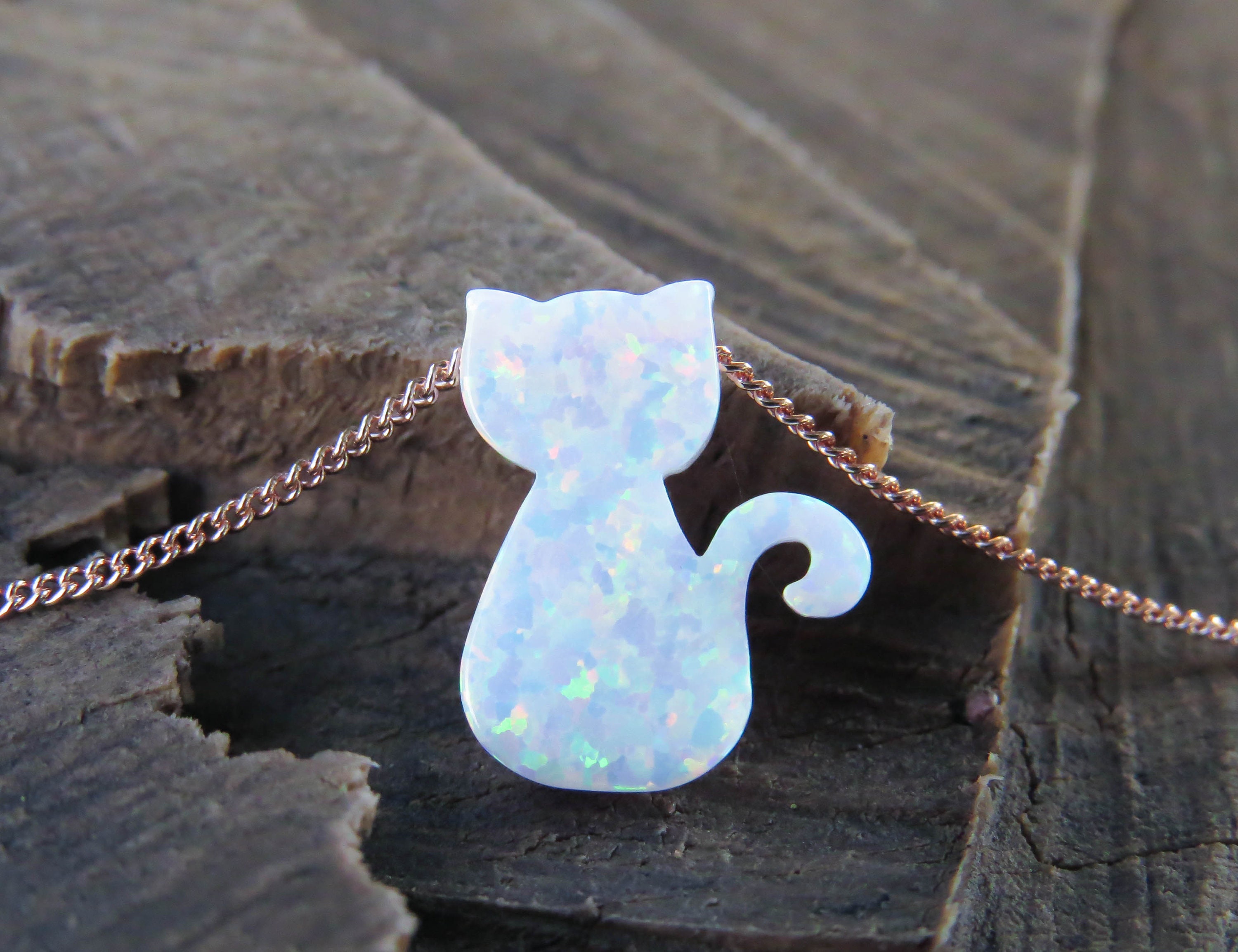 Opal necklace cat opal necklace black opal necklace opal | Etsy