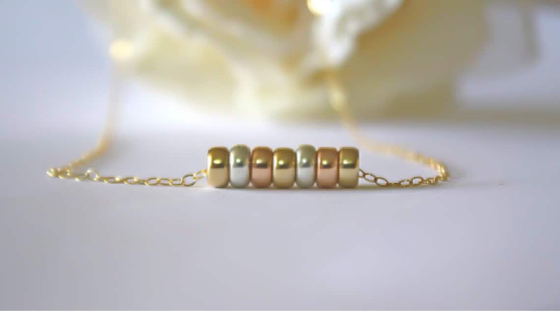 Lucky Seven Rings Necklace, Gold Beads Necklace, Beaded Necklace, Bead ...