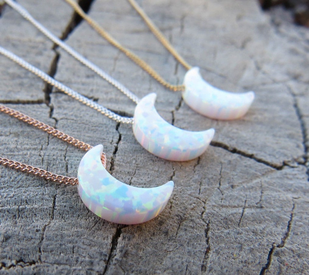 Opal Necklace Opal Moon Necklace White Opal Necklace Opal - Etsy