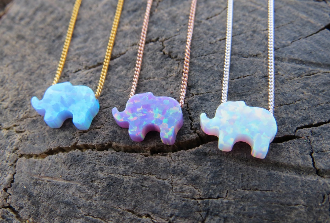 Opal Necklace, Opal Elephant Necklace Blue Opal Necklace Opal Gold ...