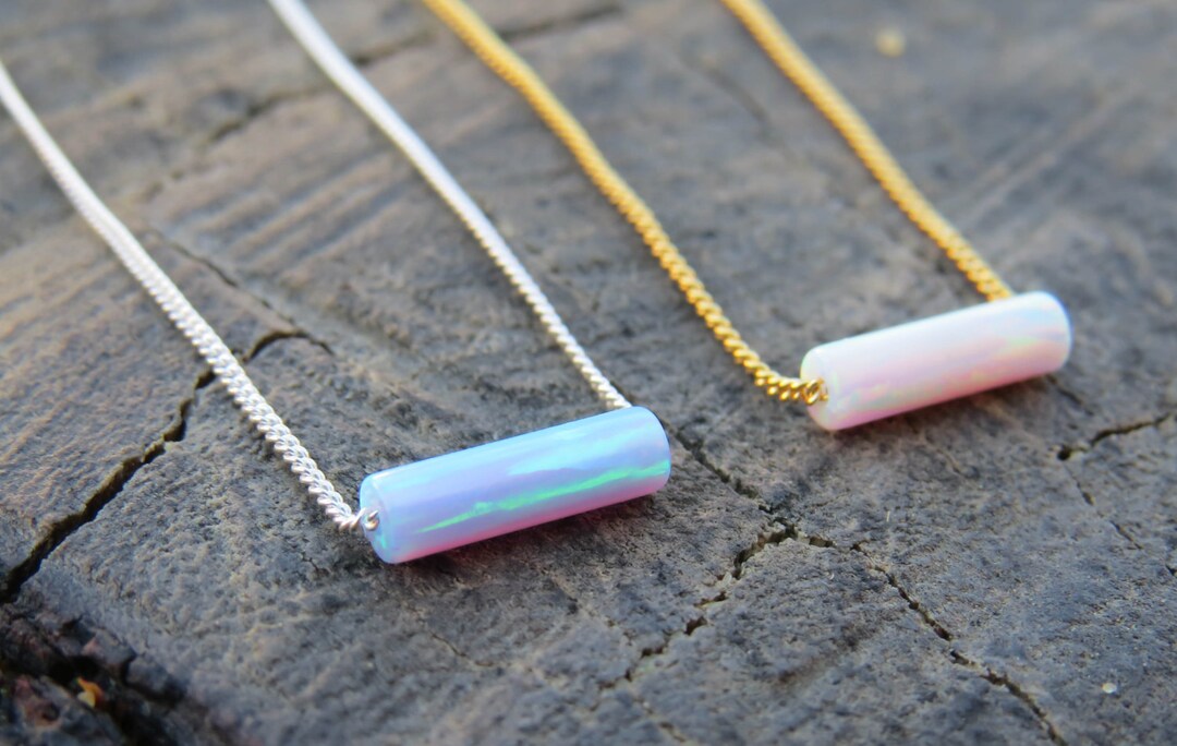 Opal Necklace, Opal Tube Necklace, Opal Gold Necklace, Opal Jewelry ...