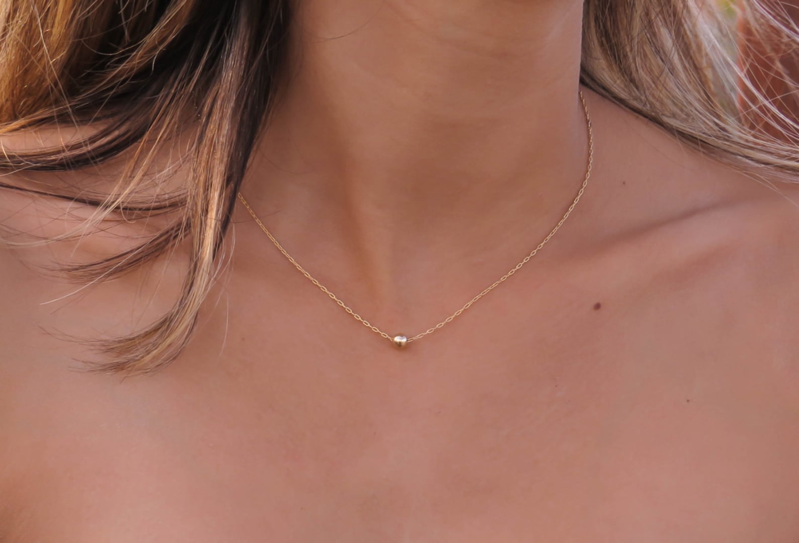 Rose Gold Necklace, Tiny One Rose Gold Ball Necklace, Rose Gold Bead ...