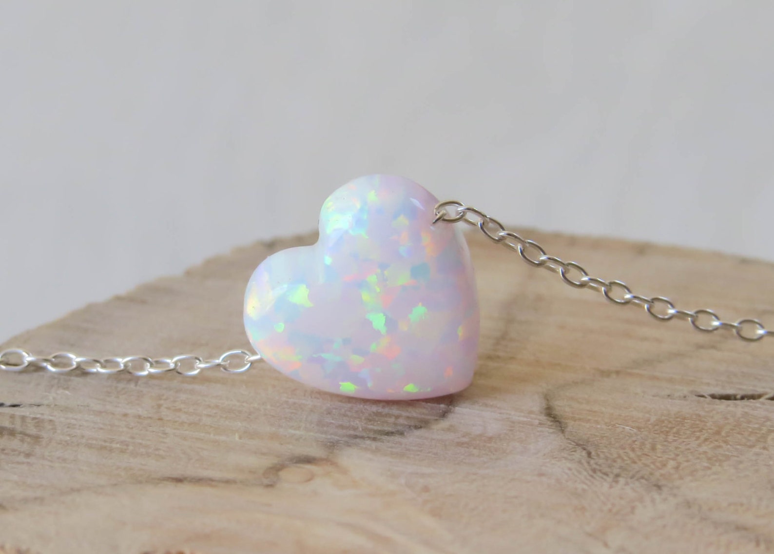 Opal Necklace Heart Necklace Silver Necklace Opal Heart - Etsy