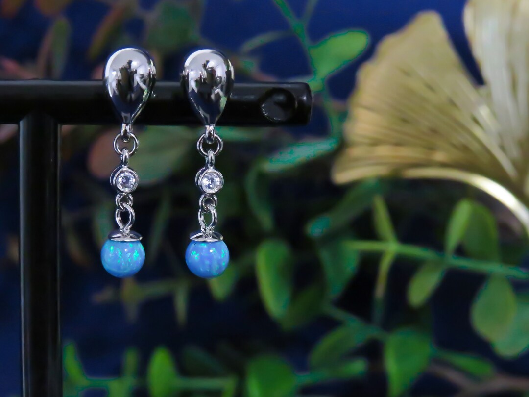 Silver Opal Studs, Silver Opal Drop Earrings, Blue Opal Earrings, Sterling Silver Earrings, Opal ...