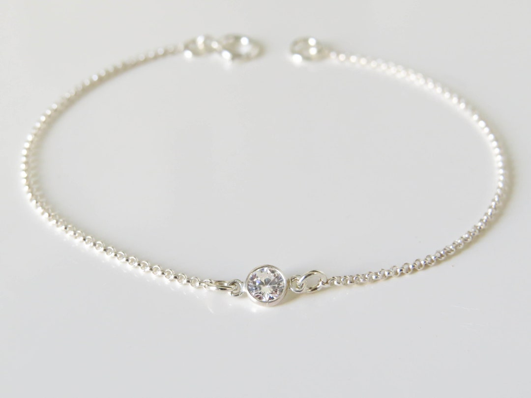 Silver Solitaire Bracelet, Sterling Silver Bracelet, CZ Diamond ...
