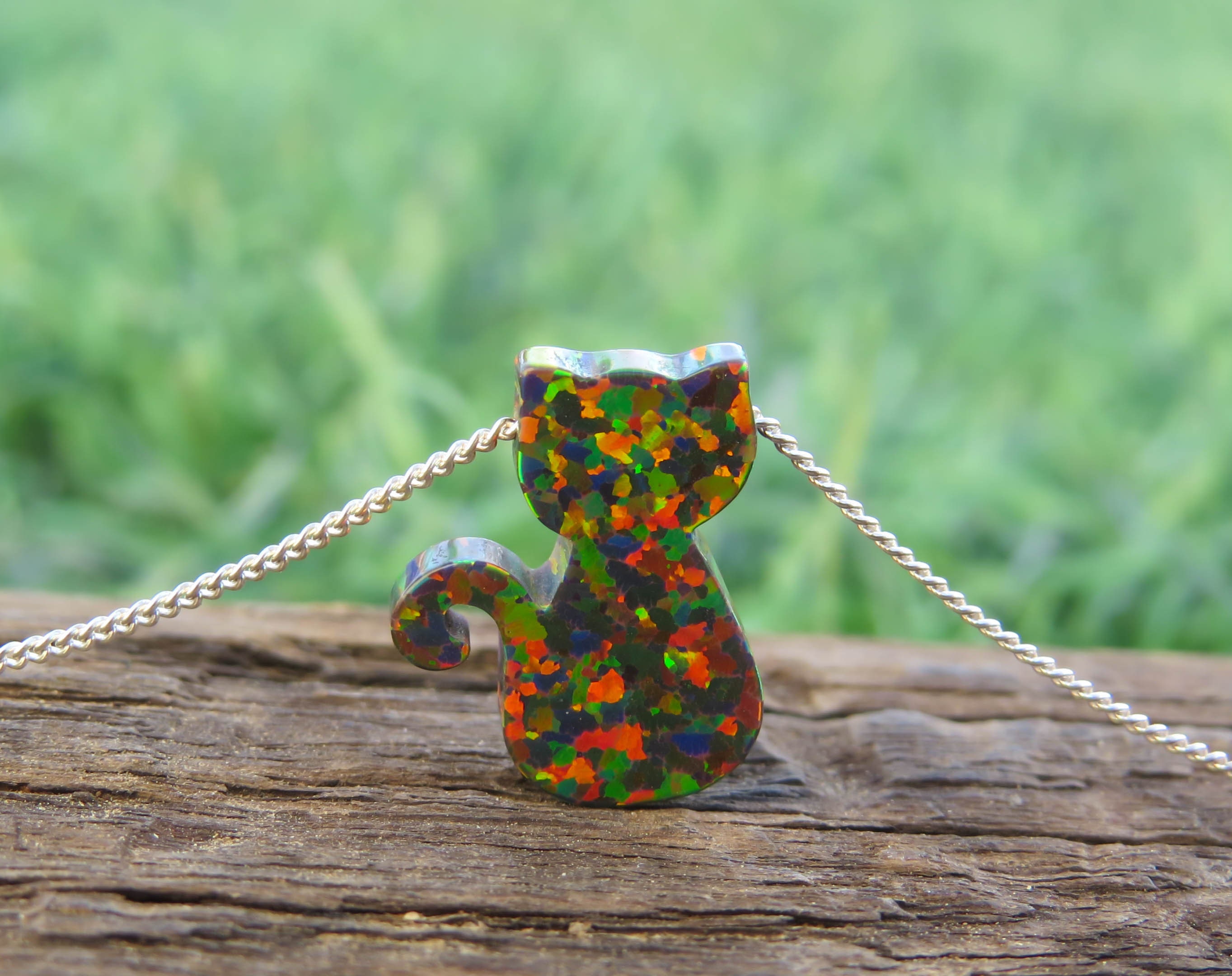 Opal necklace cat opal necklace black opal necklace opal | Etsy