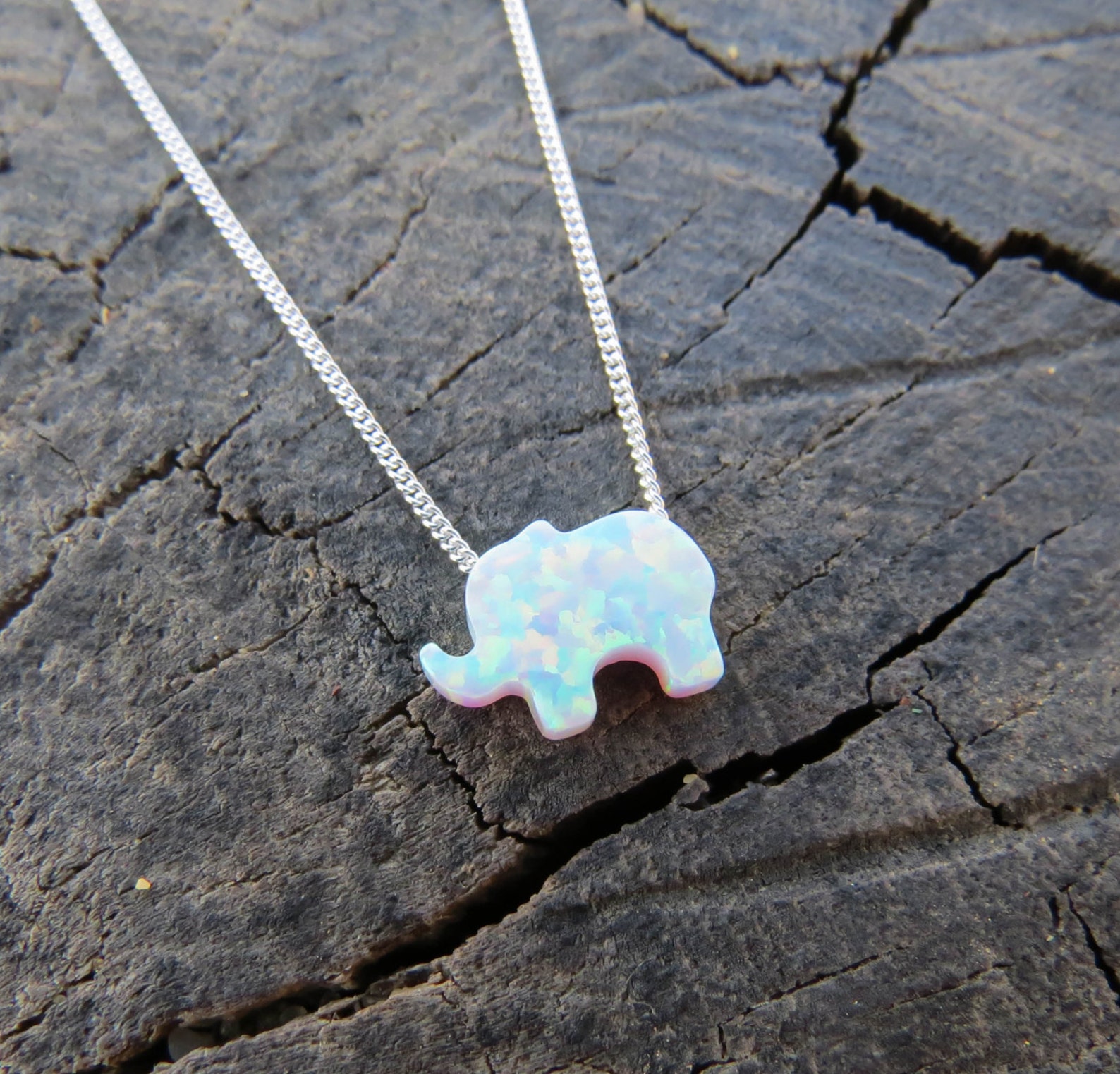 Opal Necklace, Opal Elephant Necklace Blue Opal Necklace Opal Gold ...