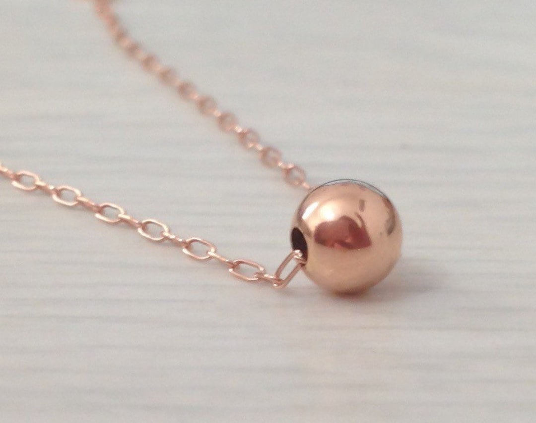 Rose Gold Necklace, Tiny One Rose Gold Ball Necklace, Rose Gold Bead ...