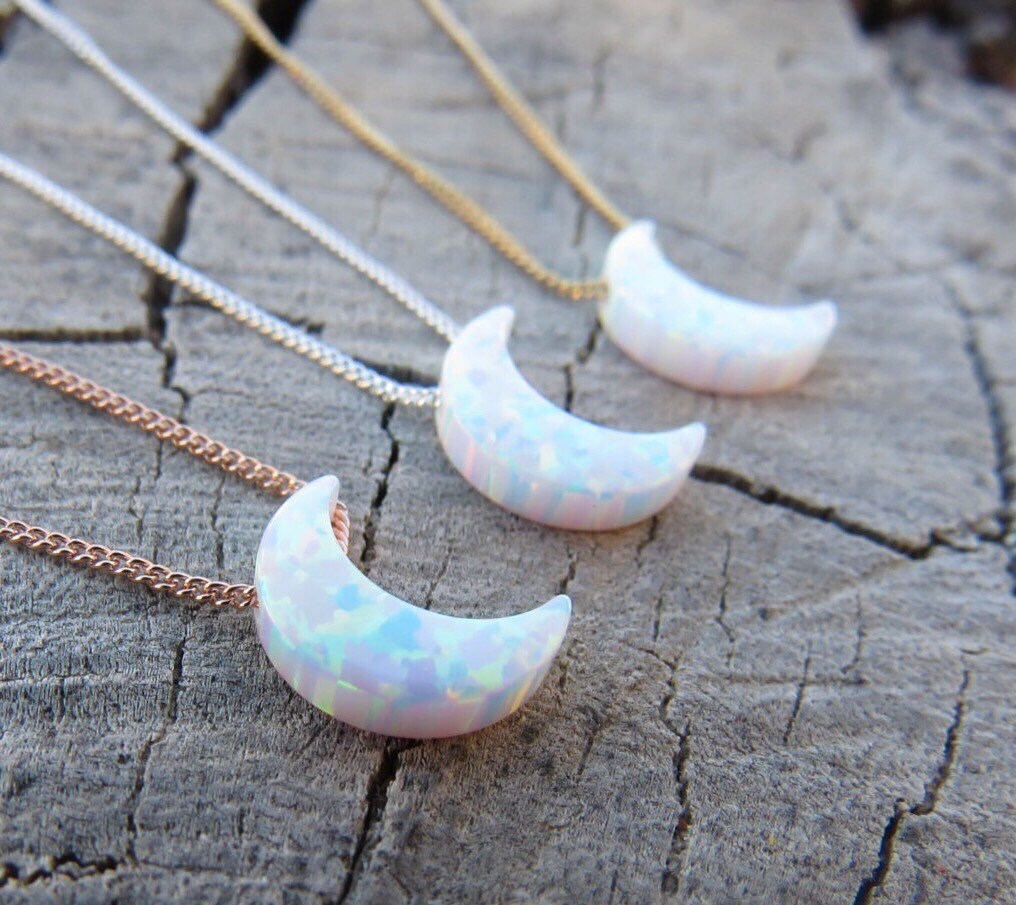 Opal Necklace, Opal Moon Necklace, Blue Opal Necklace, Opal Silver ...