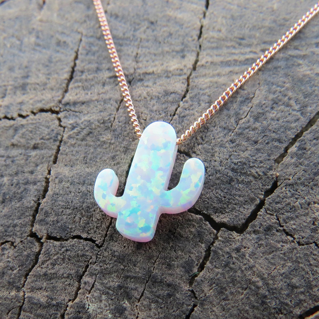 Opal Necklace, Opal Cactus Necklace, White Opal Necklace, Opal Gold ...