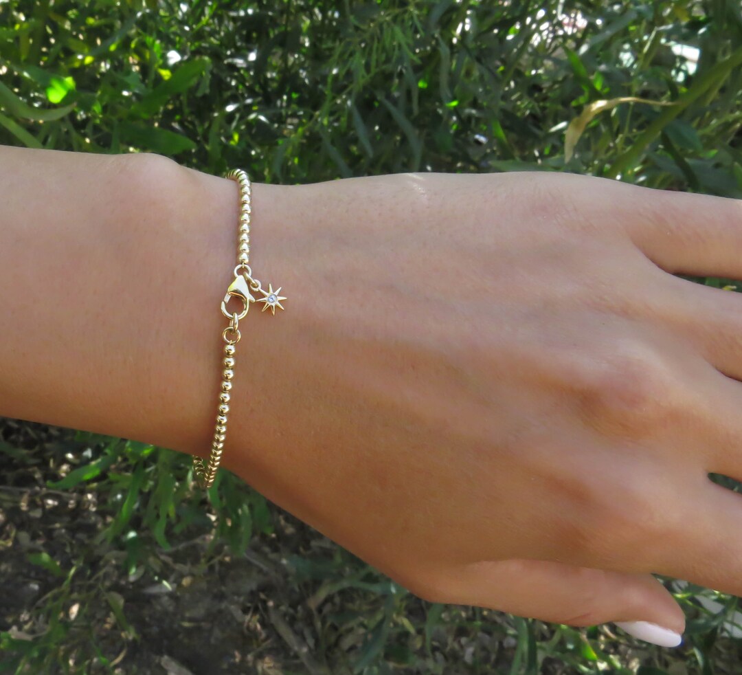 Gold Bracelet, Gold Bead Brecelet, 2.5mm Gold Beaded Bracelet, Gold ...
