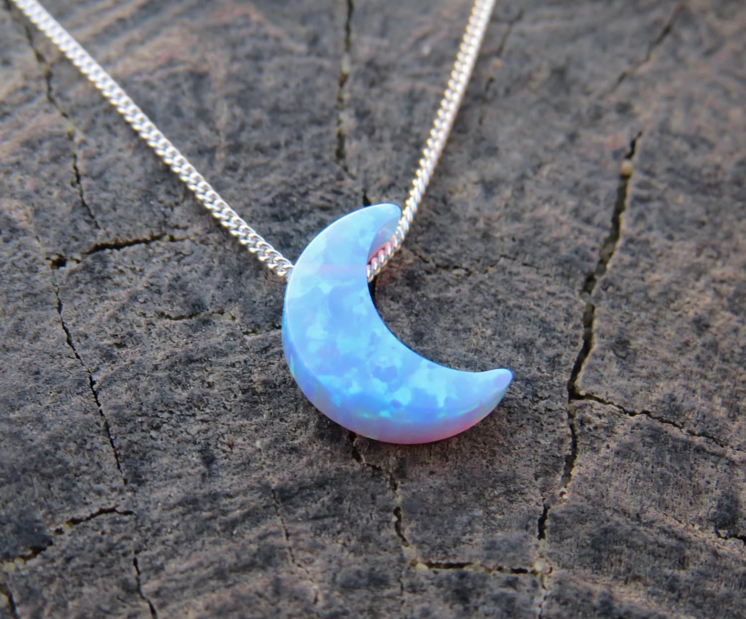 Opal necklace opal moon necklace Blue opal necklace opal | Etsy