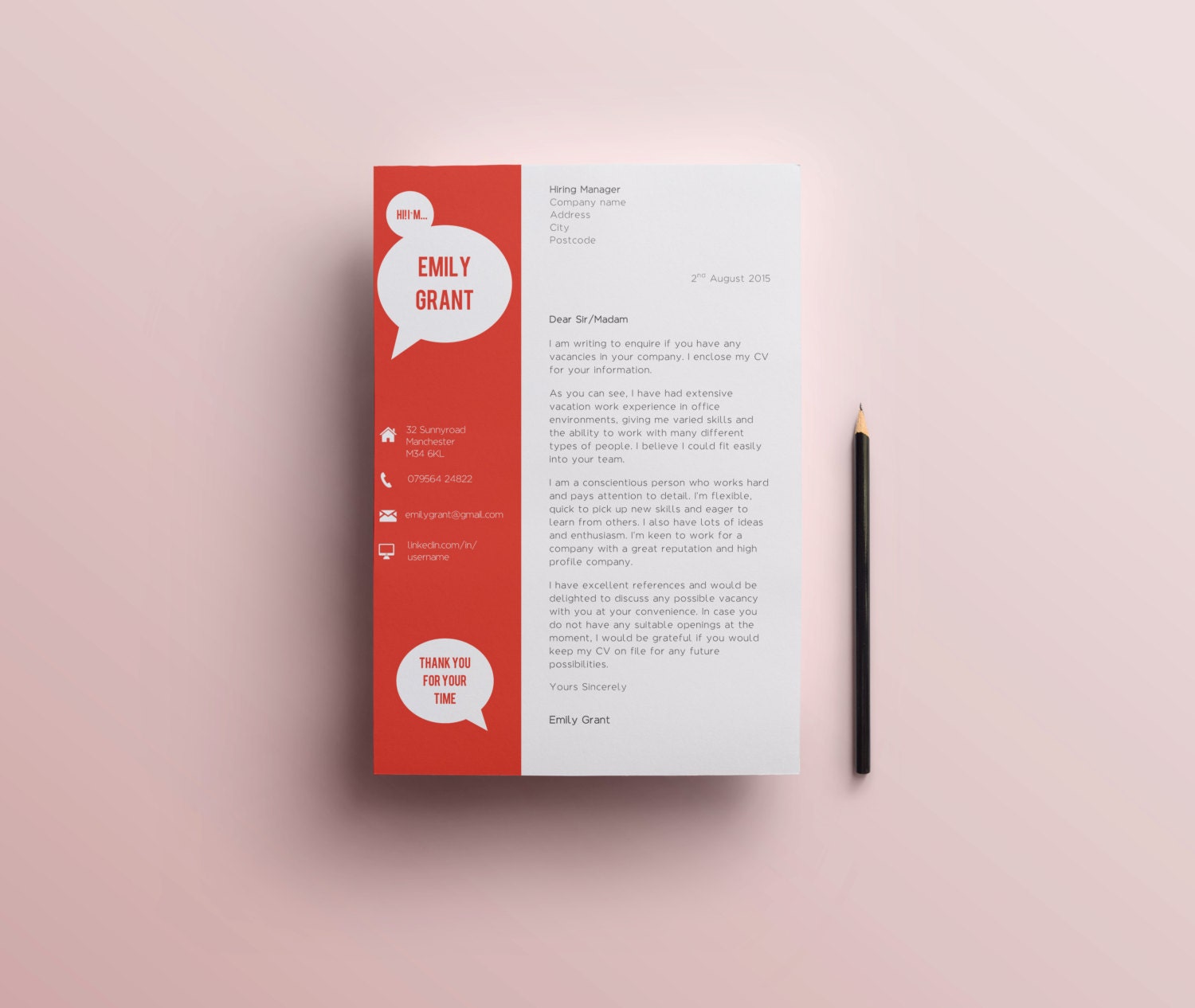 Two Page Cv/résumé & Cover Letter Word/ Open Office Template - Etsy