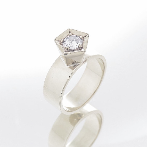 Unique Engagement Ring White Gold Diamond Ring Solitaire | Etsy