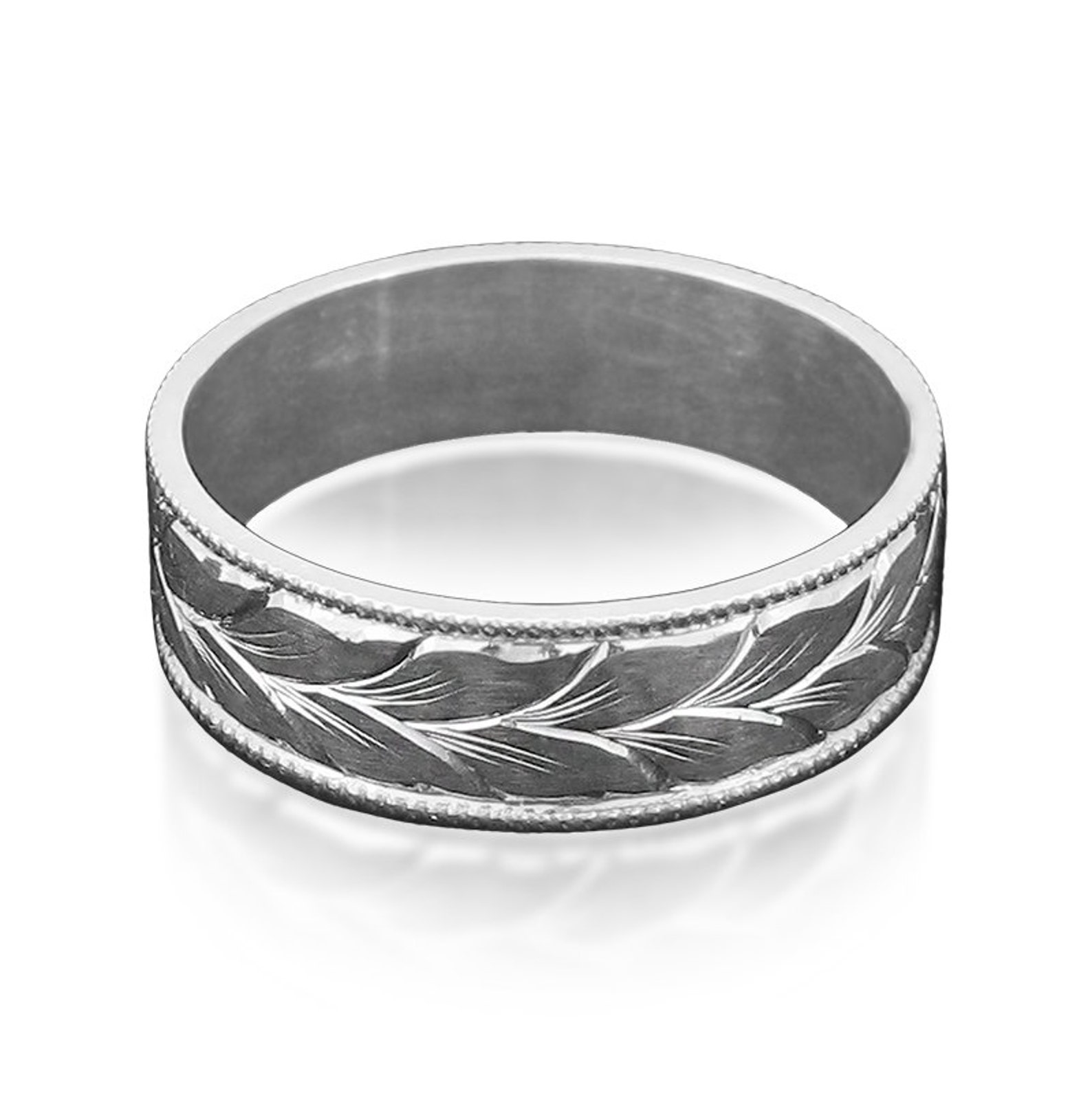 Boho Wedding Band White Gold Wedding Band Wide Wedding Band - Etsy