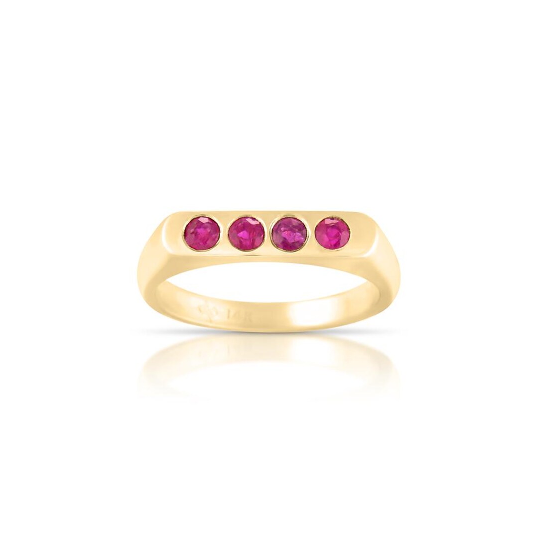 14k Ruby Ring, Signet Ring for Women, Solid Gold Gemstone Ring, Stacked ...