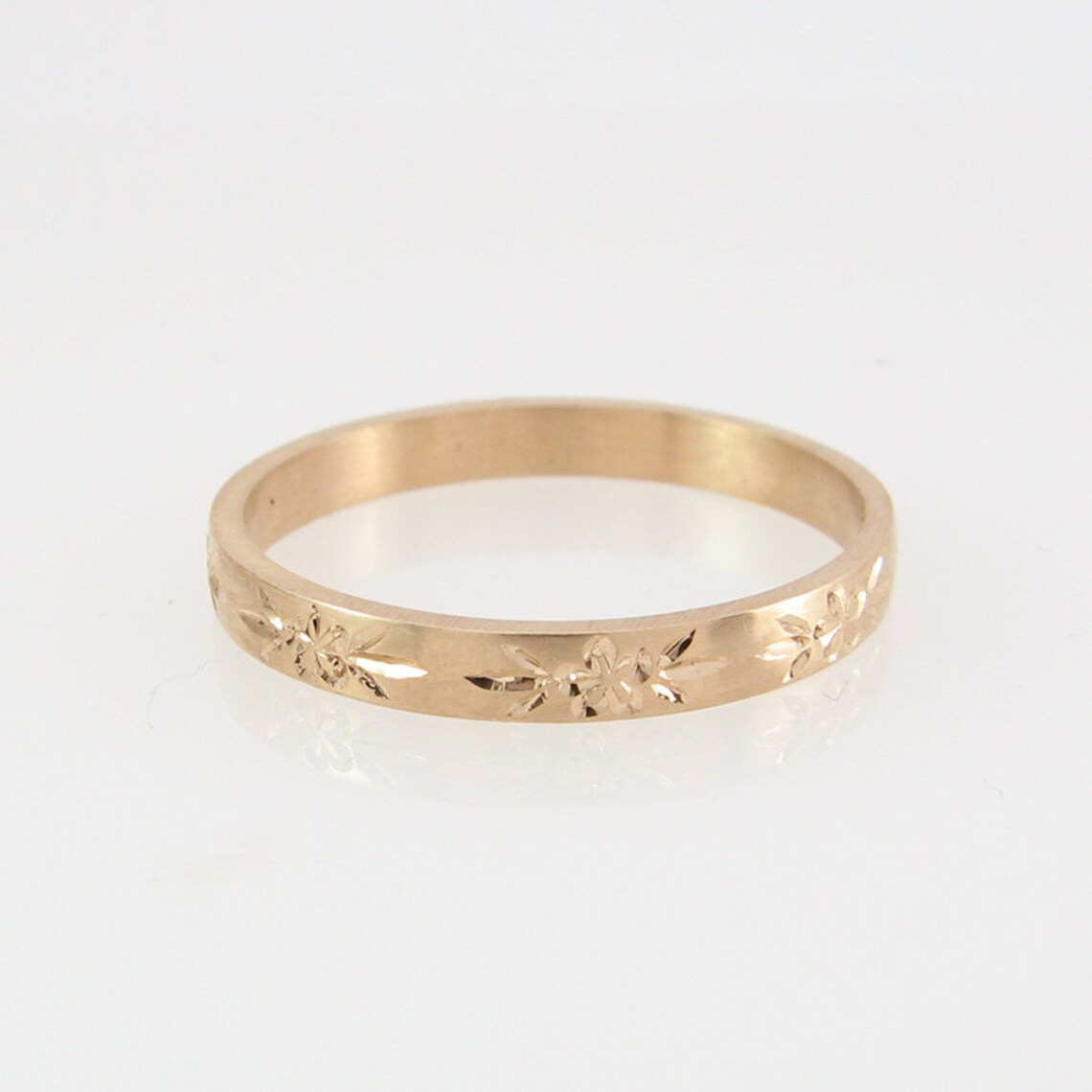 18K Rose Gold Wedding Ring, Engraved Wedding Band, Couples Wedding Ring ...